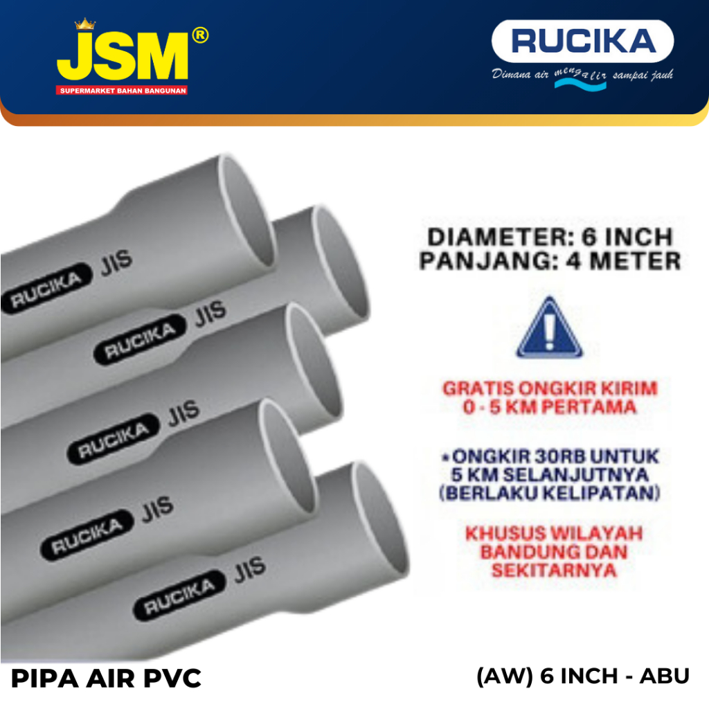 Jual RUCIKA PIPA AIR PVC 6 INCH ABU-ABU (AW) - JSM Supermarket Bahan ...