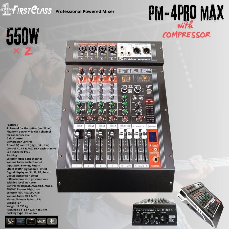 Jual Professional Power Mixer 4 Channel With Compressor Firstclass PM 4PRO MAX | Power Mixer ...
