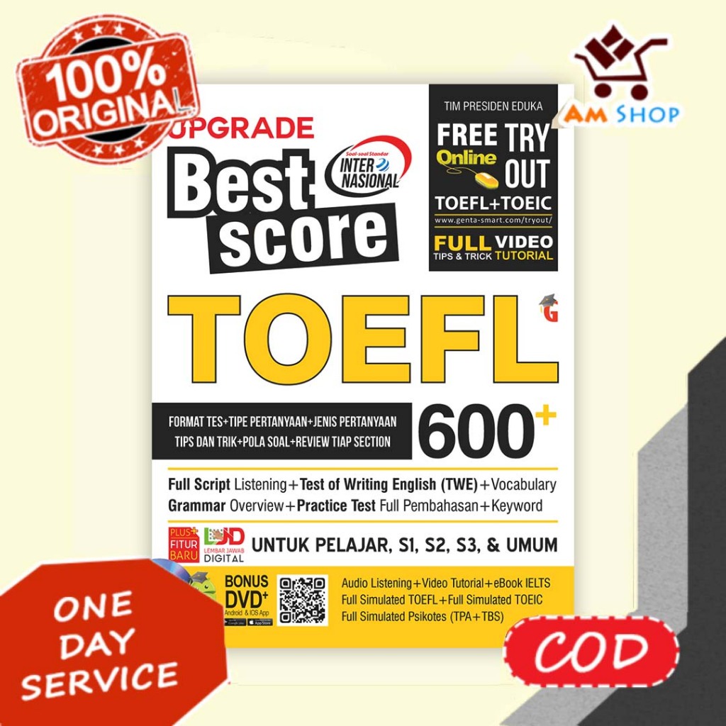 Jual BUKU UPGRADE BEST SCORE TOEFL 600+ BONUS DVD & APLIKASI | Shopee ...