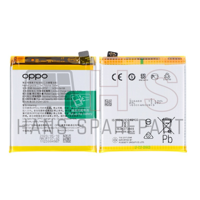 Jual BLP737 BATERAI OPPO RENO 2F / RENO 2Z - ORIGINAL | Shopee Indonesia