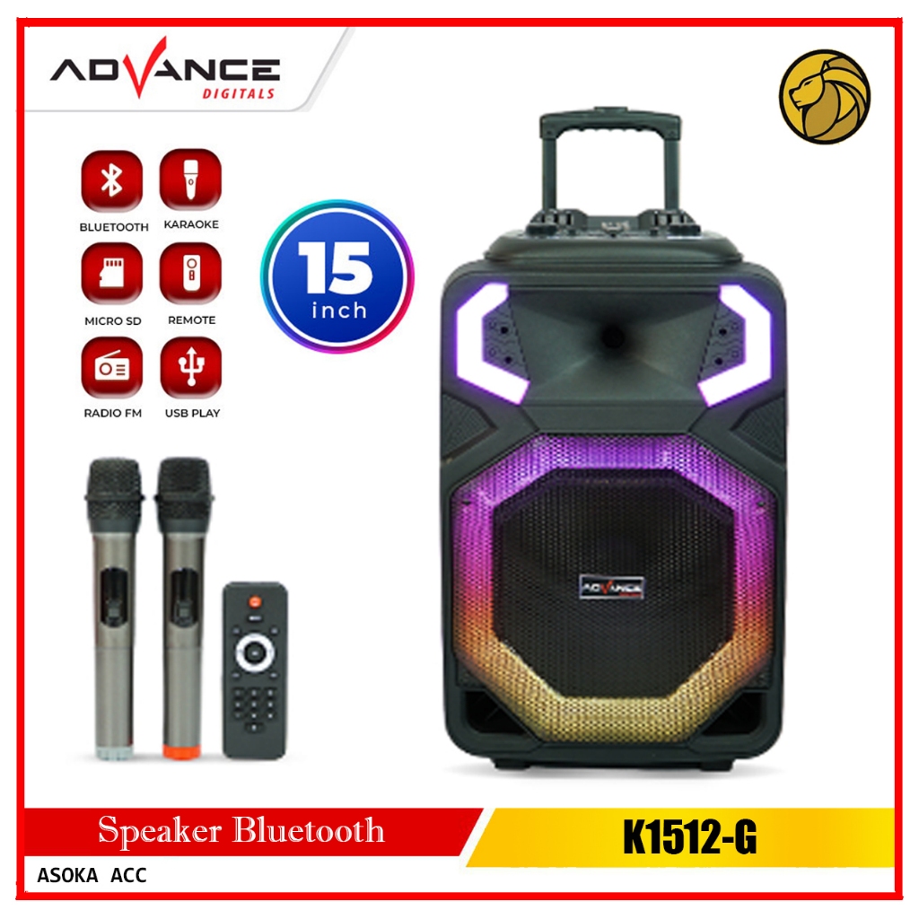 Jual Advance Karaoke Speaker K1512G Bluetooth 15 Inch + 2 Pcs Mic ...