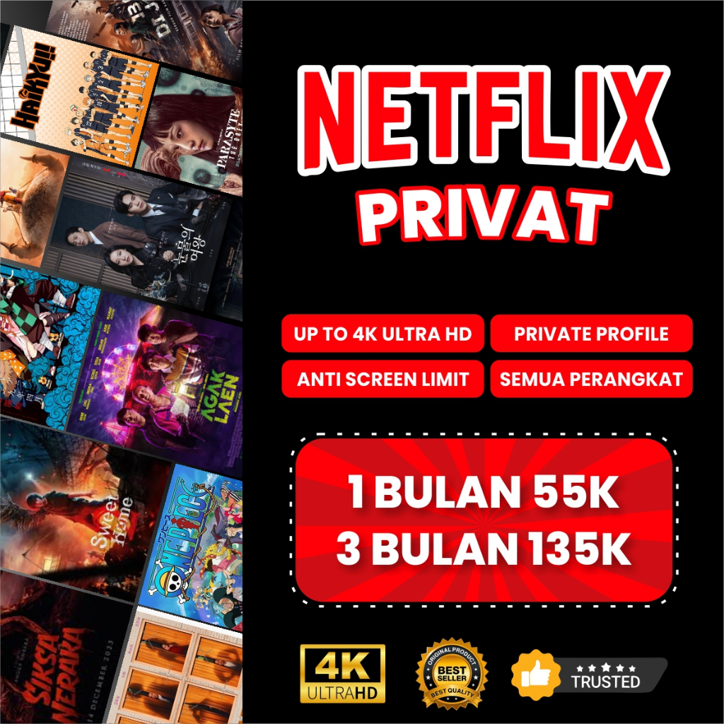 Jual AKUN NETFLIX PRIVATE 1 BULAN & 3 BULAN 4k UHD INDONESIA LEGAL ANTI HOLD | Shopee Indonesia