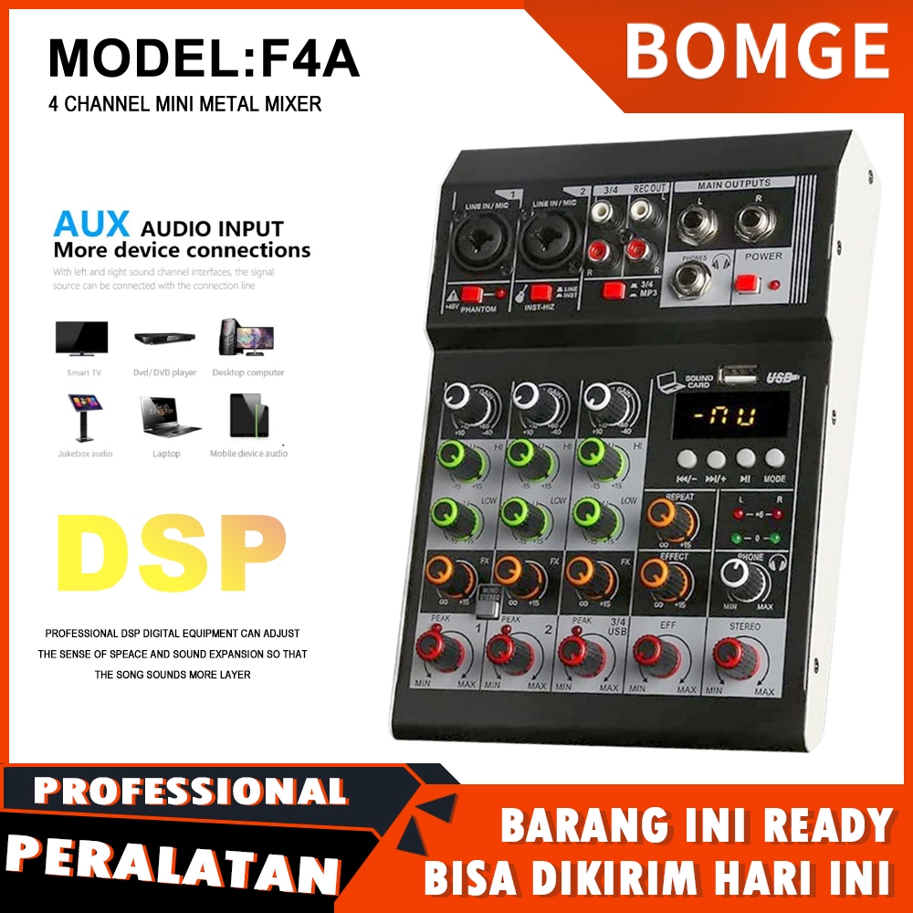 Jual BOMGE Audio Mixer 4 Channel Mini Audio Mixer SoundCard DJ ...
