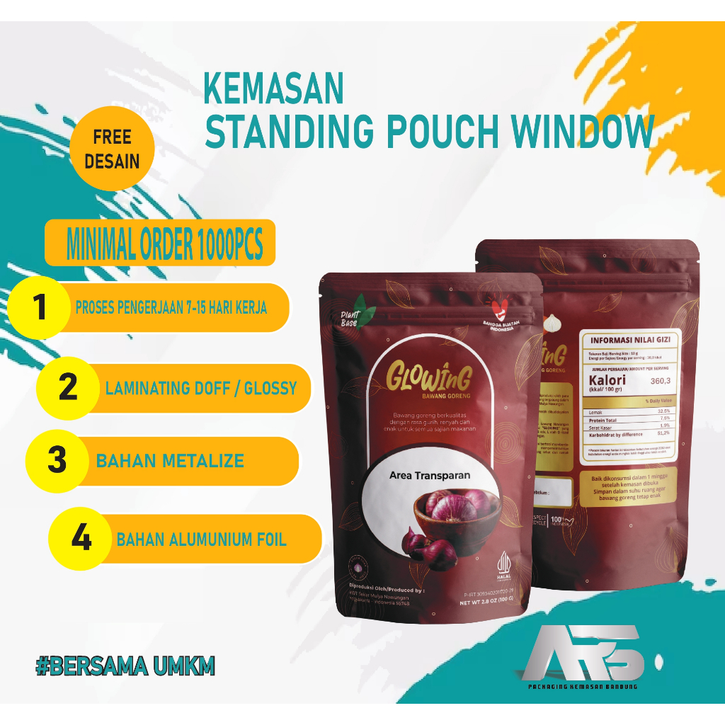 Jual Cetak kemasan standing pouch Window Metalize 1000 PCS | Shopee ...