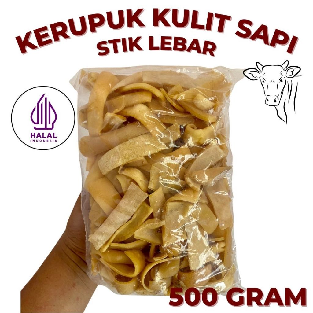 Jual Kerupuk Kulit Sapi 500 gr Stik Lebar / Krecek Rambak Kulit Sapi ...