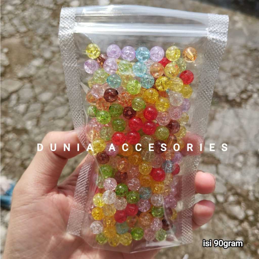 Jual COD 1Pouch Manik Manik Batu Pecah/Mote Bulat Crack Mix Warna ...