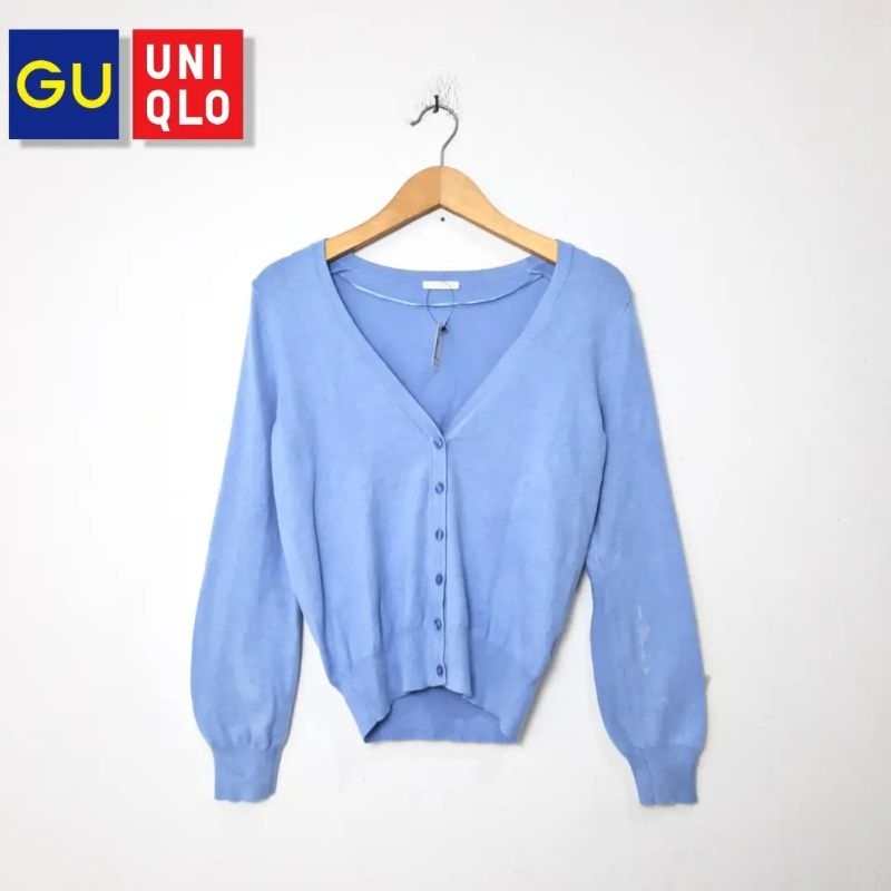 Jual Cardigan Crop GU Uniqlo Baby Blue (KODE : B26 - 01) | Shopee Indonesia
