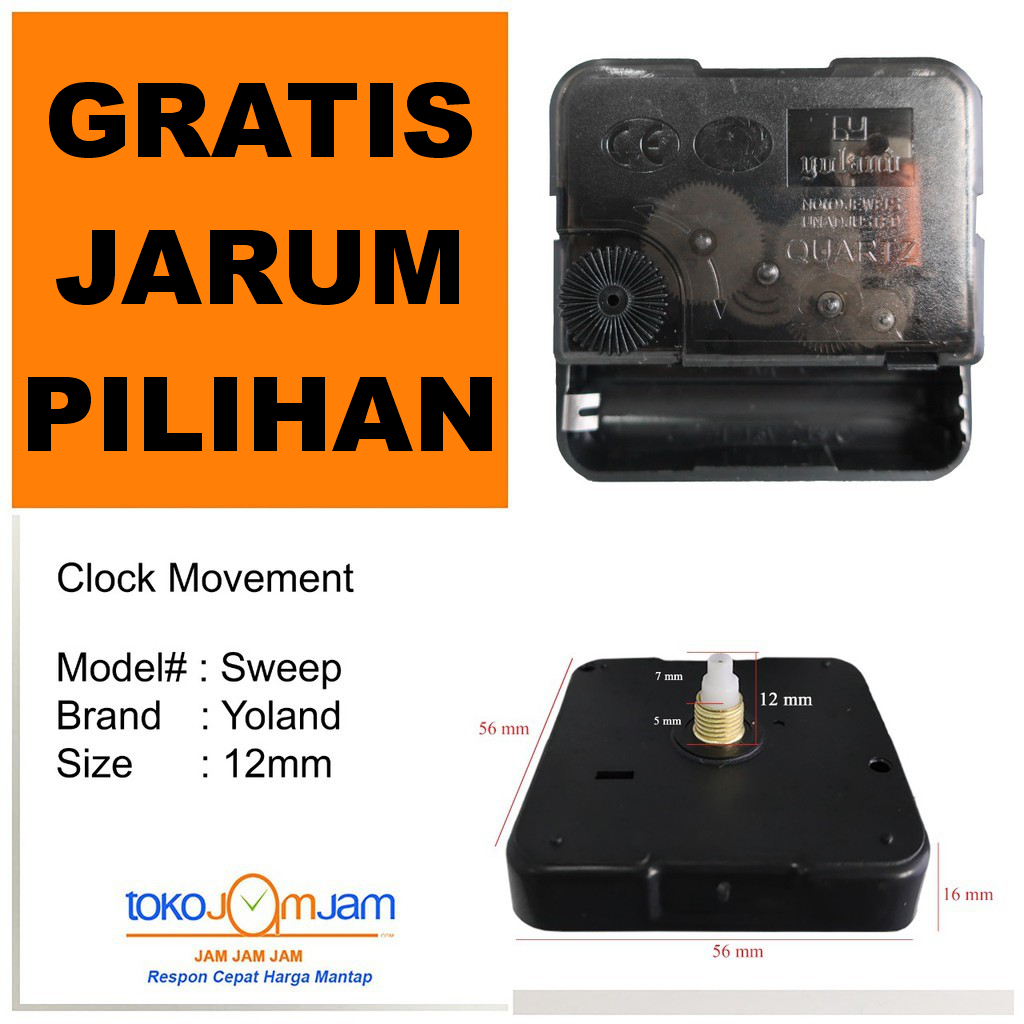 Jual Mesin Jam Dinding Sweep Original 12mm Yoland Silent Free Bonus Jarum motif bebas | Shopee ...