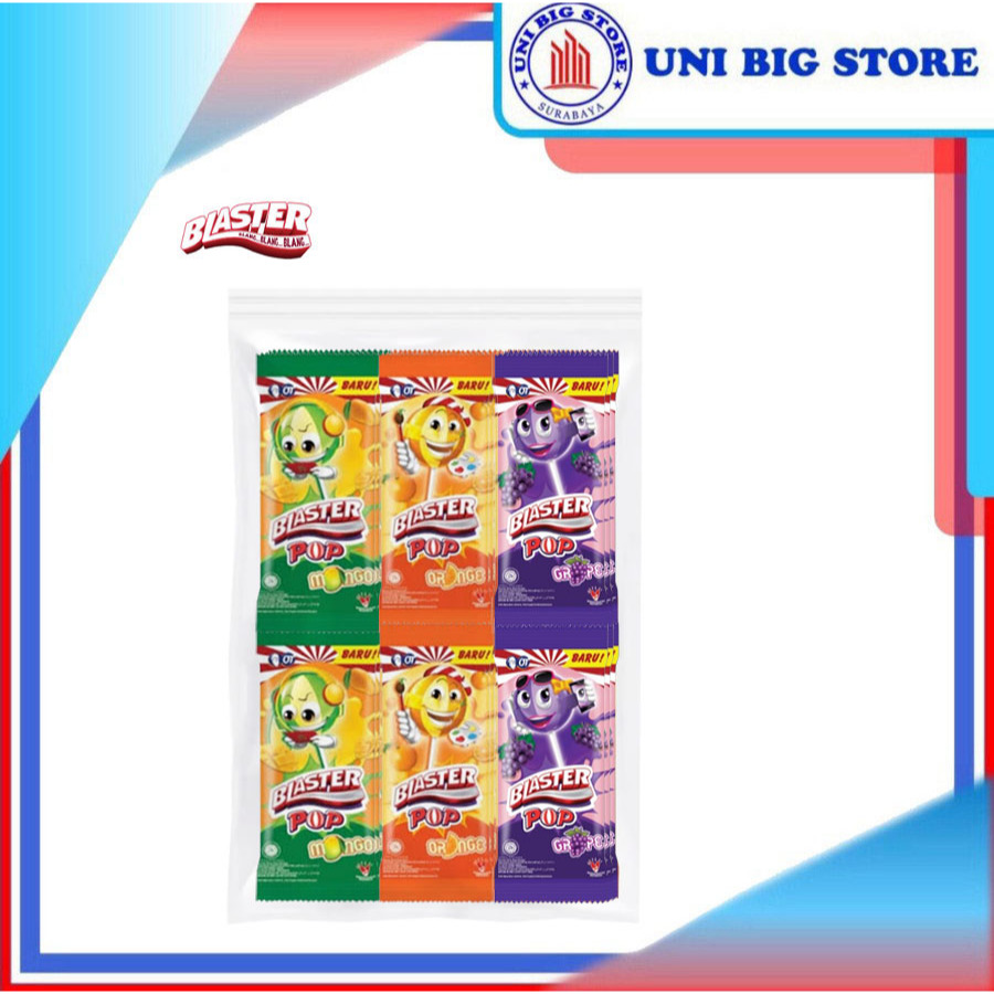Jual Blaster Pop Assorted Lollipop Mango Orange Grape Candy 36 pcs x 6. ...