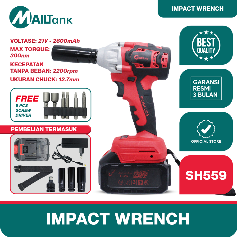 Jual Mailtank SH559 Cordless Impact Wrench 21V Brushless 300NM impact ...