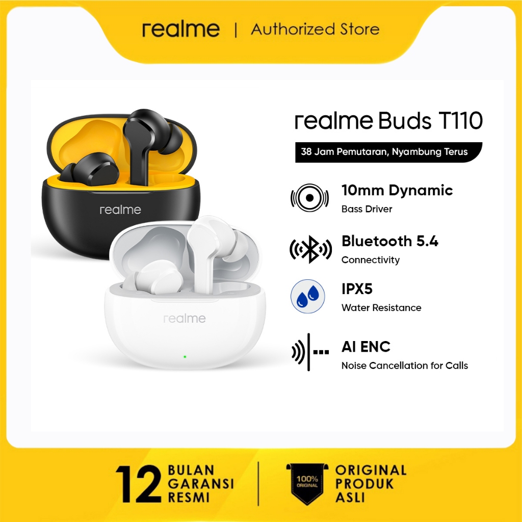 Jual realme buds T110 earphone TWS headest 102dB Volume Boost Mode ...