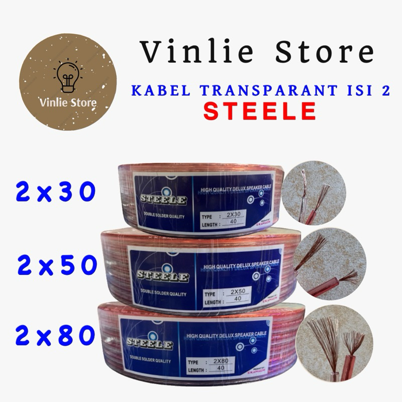 Jual ( HARGA PER METER ) Kabel Transparan Listrik Serabut STEELE 2x30 / 2x50 / 2x80 / METERAN ...