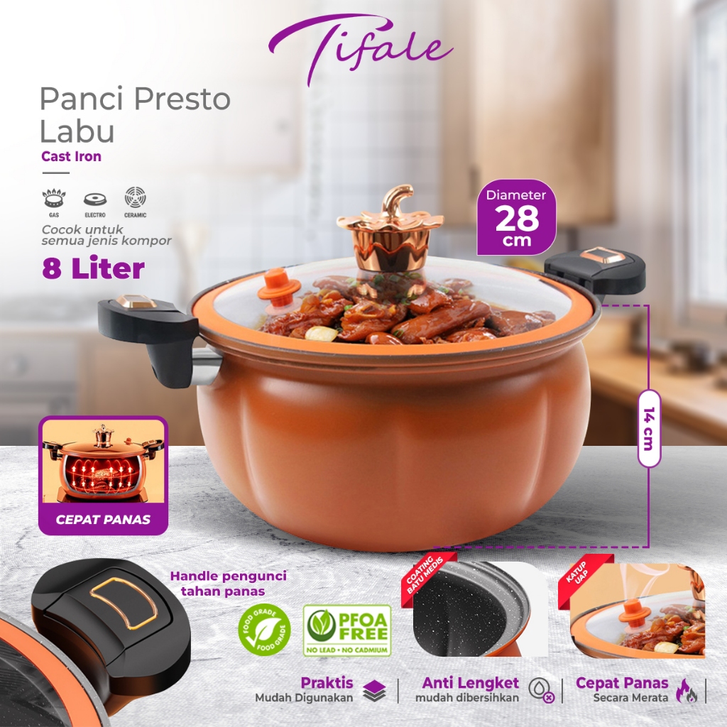 Jual Tifale Panci Presto Labu 8 Liter Wajan Panci Presto Coating Batu ...