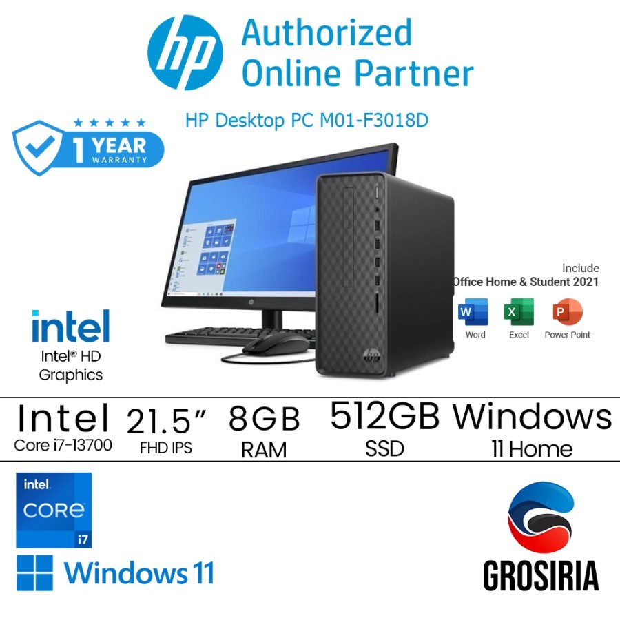 Jual HP PC Desktop M01 F3018D Intel I7 13700 8GB 512GB SSD W11 + LED HP 21.5" V22VE 9W3H4PA ...