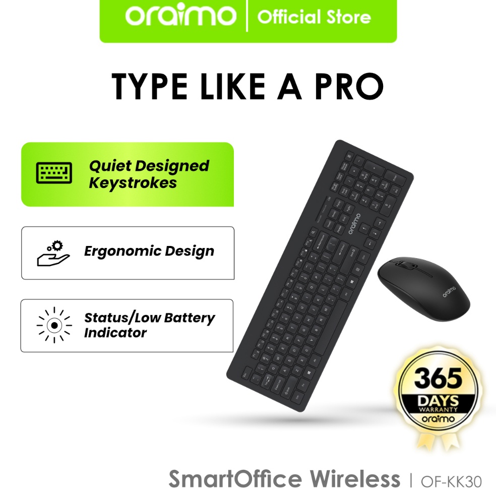 Jual Oraimo Keyboard Mouse Combo Portable Wireless Ergonomic Design Plug And Play Quiet