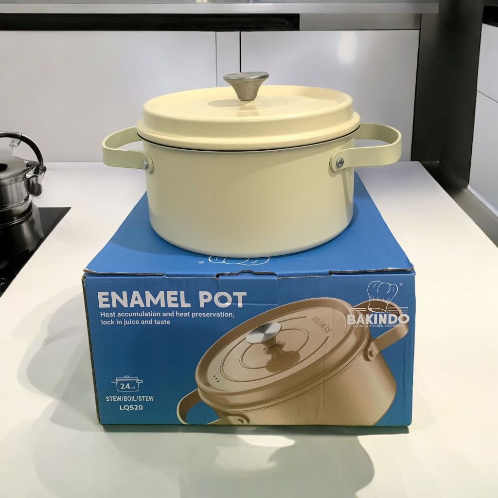 Jual BAKINDO Panci Enamel Cast Iron 24CM Panci Besi Cor Enamel Anti ...