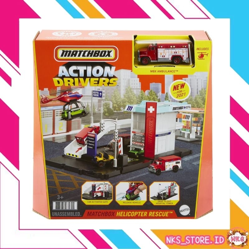 Jual Matchbox Action Drivers Hospital Parking Matchbox Helicopter ...