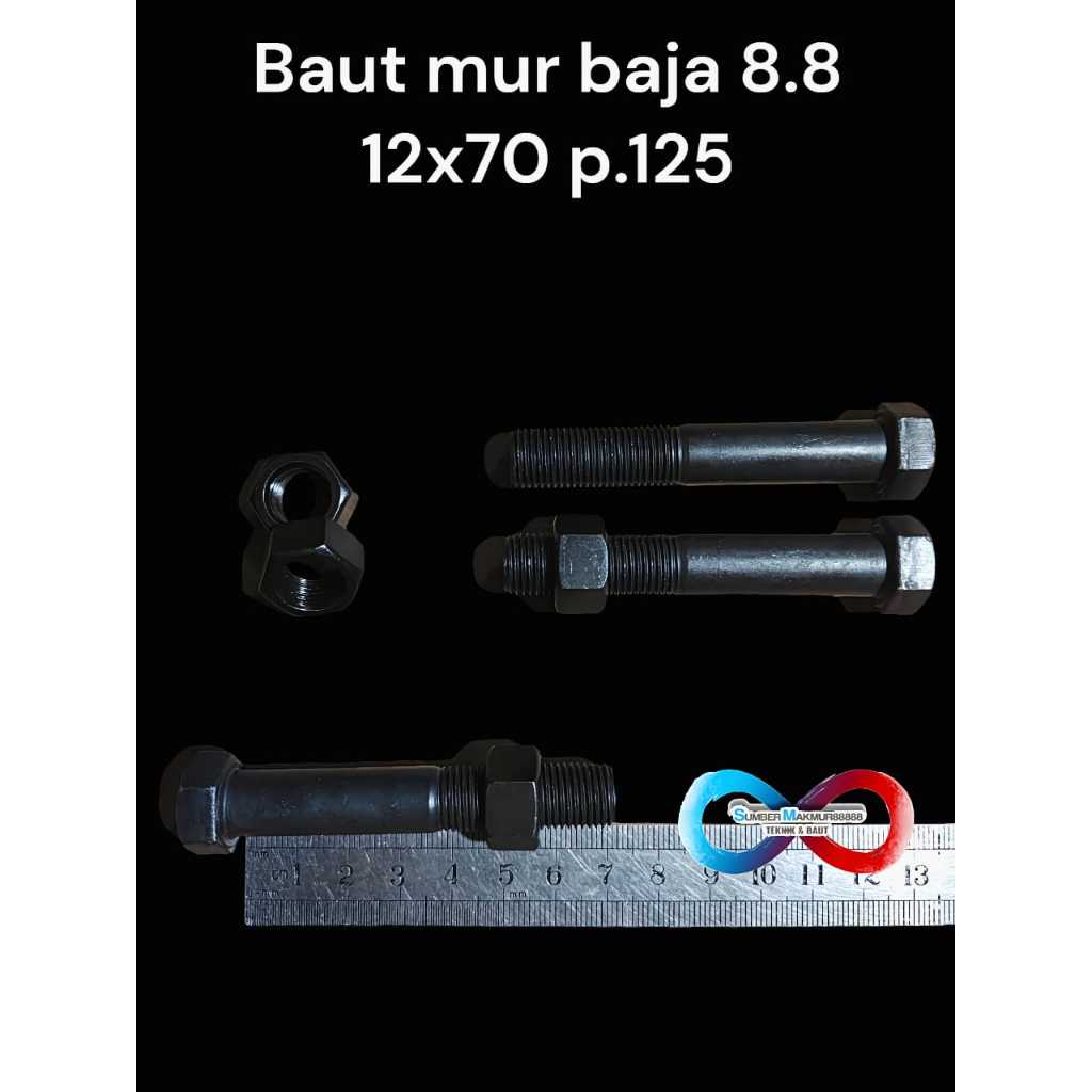 Jual Baut Mur Baja htb (grade 8.8) 12x70 mm p.1,25 TIDAK FULLDRAT | Shopee Indonesia