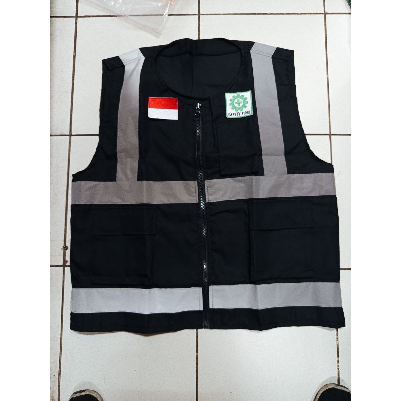 Jual Rompi safety bahan drill warna hitam + logo | Shopee Indonesia