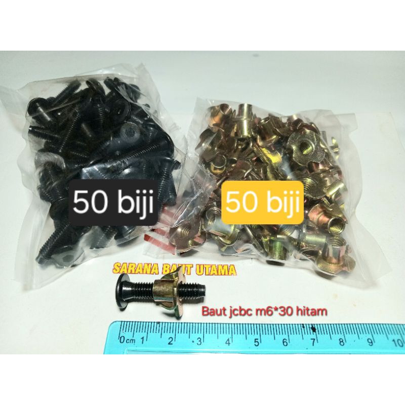 Jual 50 set Baut jcbc m6 x 30 (3 cm) hitam Mur Cakar kunci L4 / Baut ...