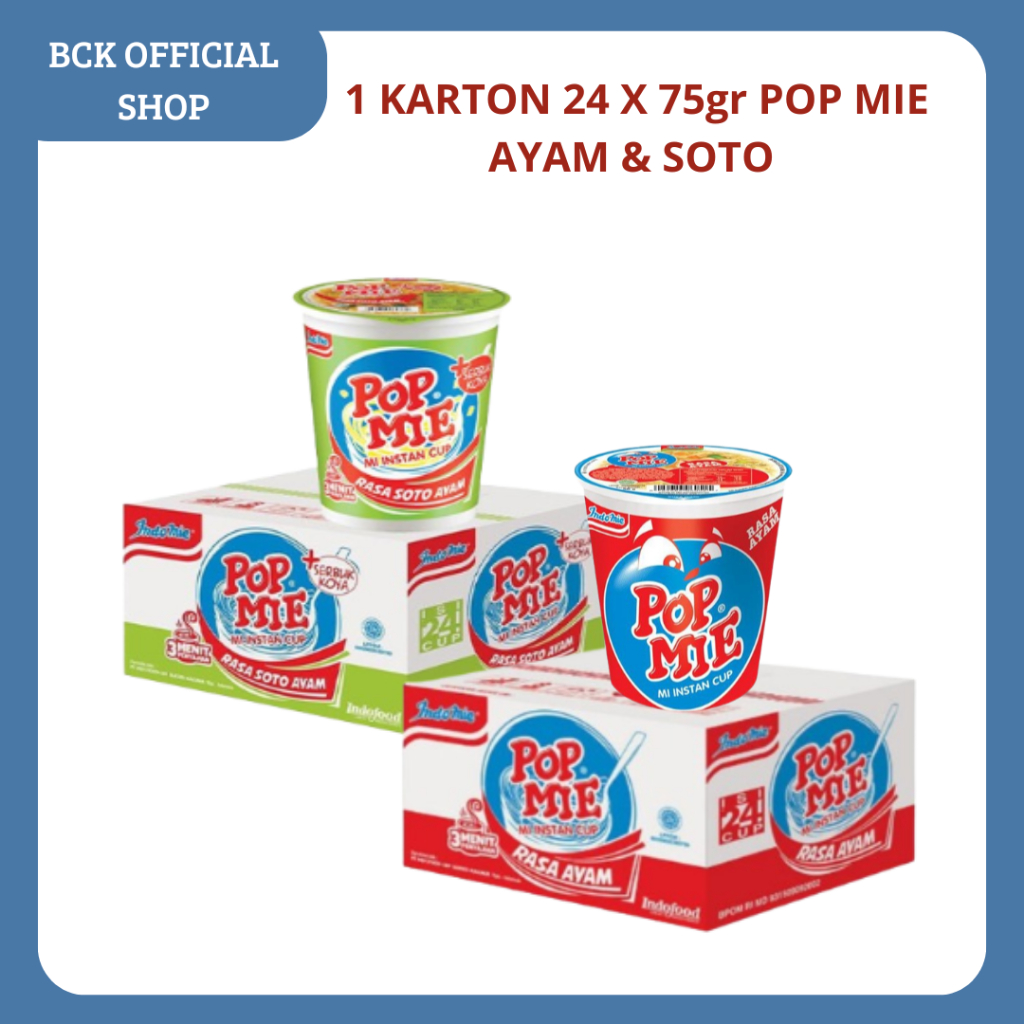 Jual 1 Karton Pop Mie Rasa Soto Ayam & Pop Mie Rasa Ayam 24x75gr ...
