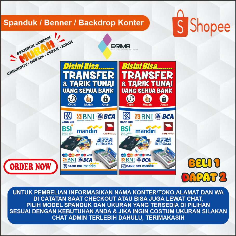 Jual SPANDUK BANNER TRANSFER & TARIK TUNAI CUSTOM 1 PAKET DAPAT 2 ...