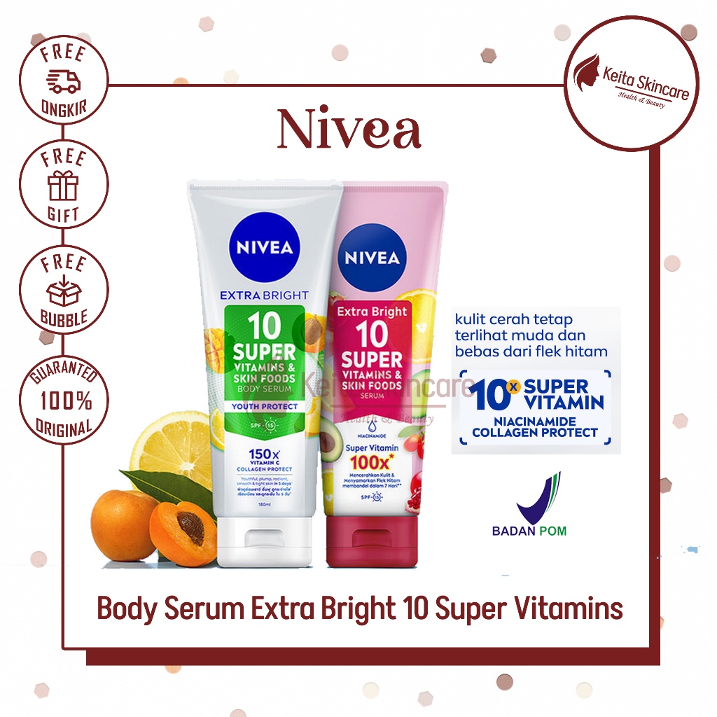 Jual NIVEA Body Serum Extra Bright 10 Super Vitamins & Skin Foods Youth ...