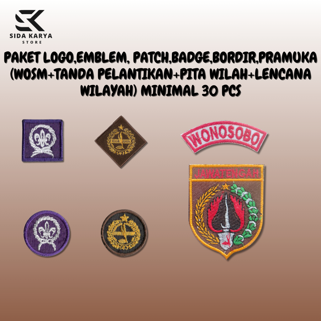 Jual Paket Bet Badge Patch Bordir Logo Pramuka Wosm, Tanda pelantikan ...