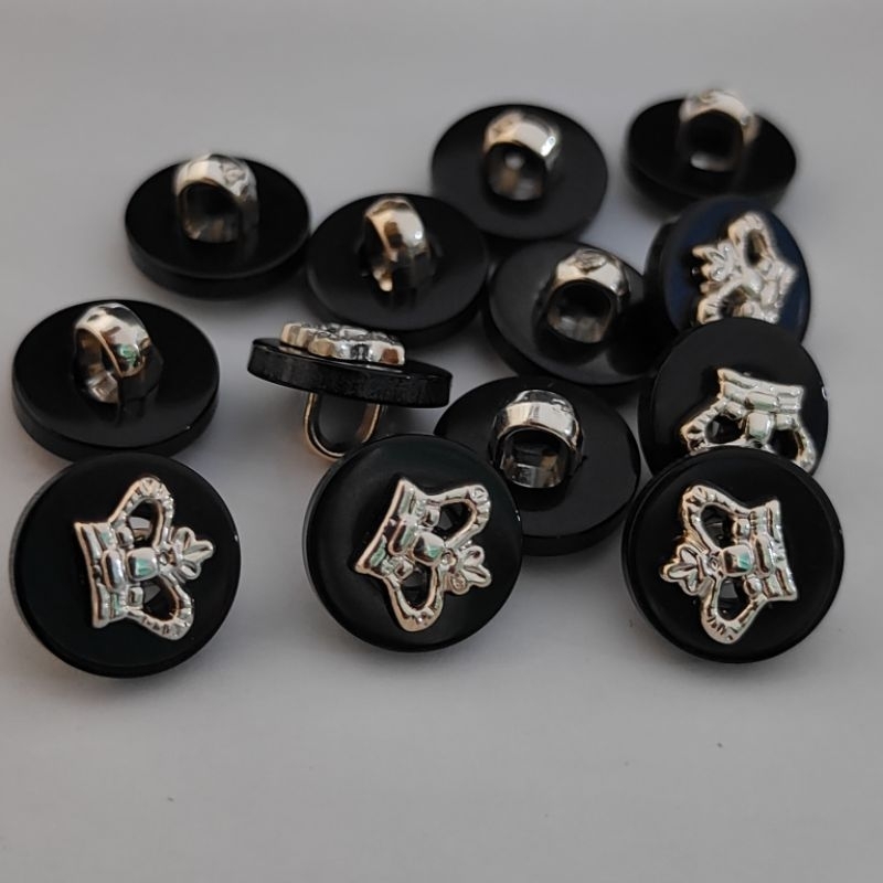 Jual 100 Pcs Kancing Baju Hias Jamur Gepeng Mahkota Timbul Hitam 18L 1 ...