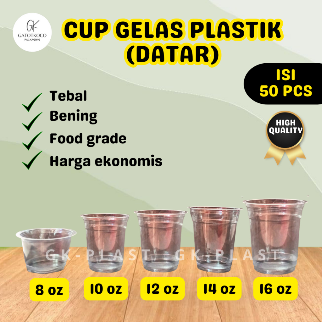 Jual (50 pcs) Cup Gelas 8,10,12,14,16oz/Gelas Plastik/Cup Plastik Datar ...
