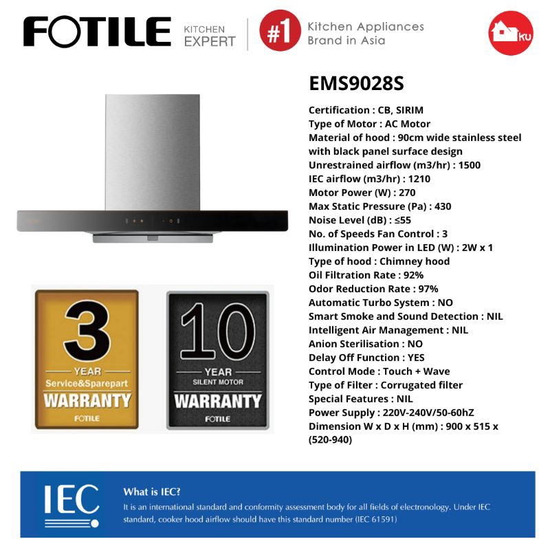 Jual Cooker Hood FOTILE EMS9028S Smart Series Touch & Wave Funtion Chimney Hood 90 cm Penghisap ...