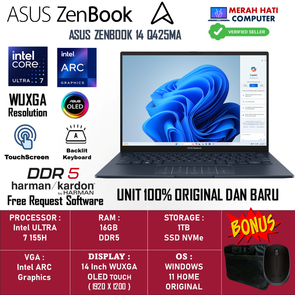 Jual ASUS ZENBOOK 14 Q425MA Intel Ultra 7 155H 16GB DDR5 1TB SSD 14 ...