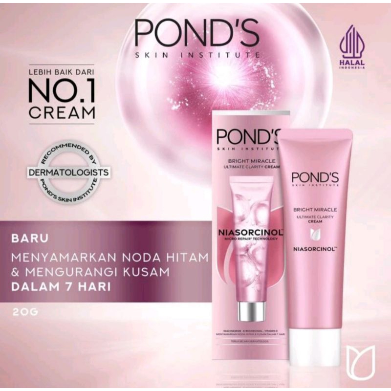 Jual CREAM PONDS BRIGHT MIRACLE ULTIMATE CLARITY NIASORCINOL HYA-GEL ...