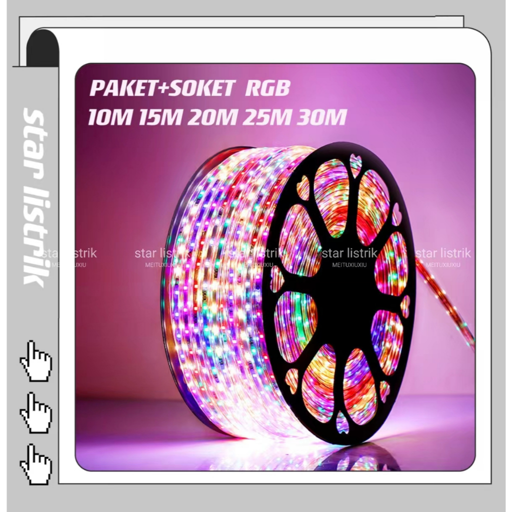 Jual Lampu LED Strip Selang paket RGB 3528 2835 220V + Adaptor 10M/15M ...