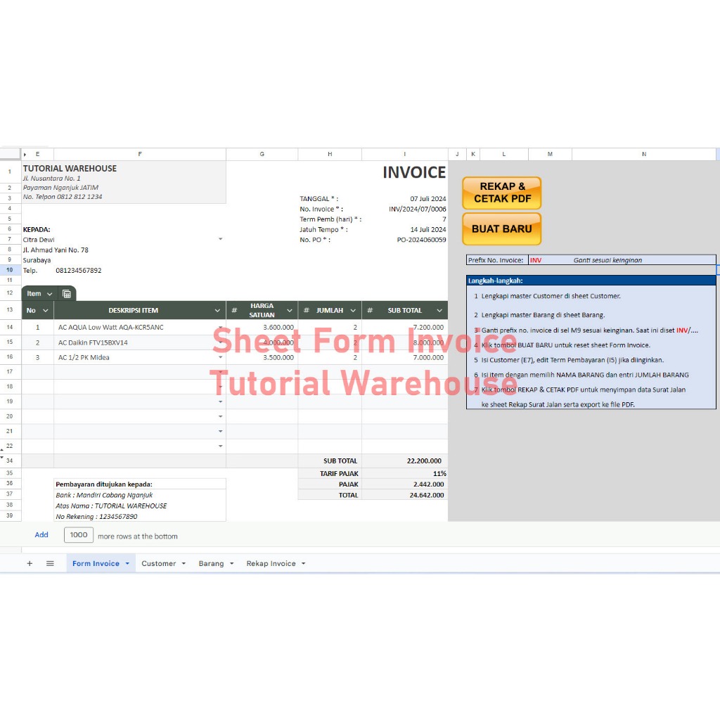Jual Template GSheets Invoice Otomatis Simpan ke Arsip (Rekap) dan Cetak PDF | Shopee Indonesia