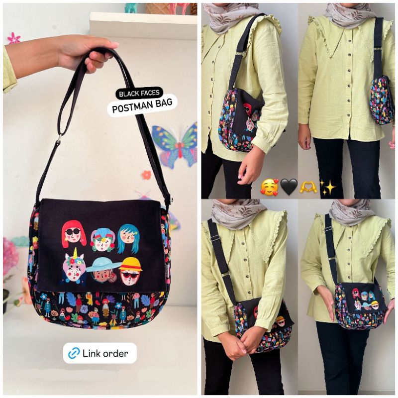 Jual Black Faces Postman Bag by Ideku Handmade | Shopee Indonesia