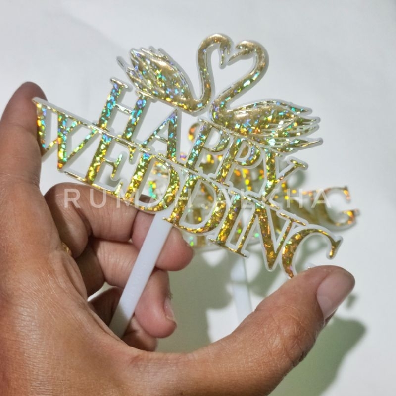 Jual Topper Happy Wedding 1pcs - Topper Pernikahan Emas - Menikah Nikah ...