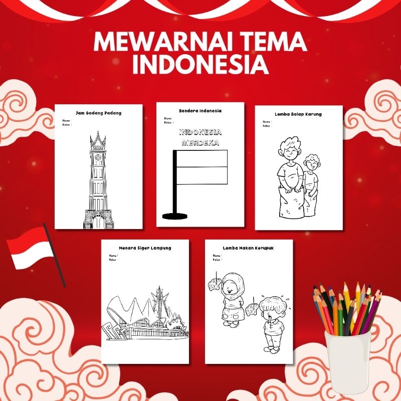 Jual Kertas Mewarnai Tema Indonesia Merdeka A5 menggambar colouring ...
