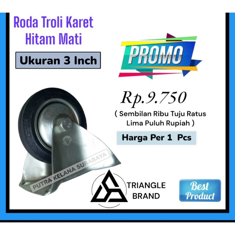Jual [ 1 Pcs ] Roda Karet Hitam 3 Inch MATI Body Besar / Roda Troli ...