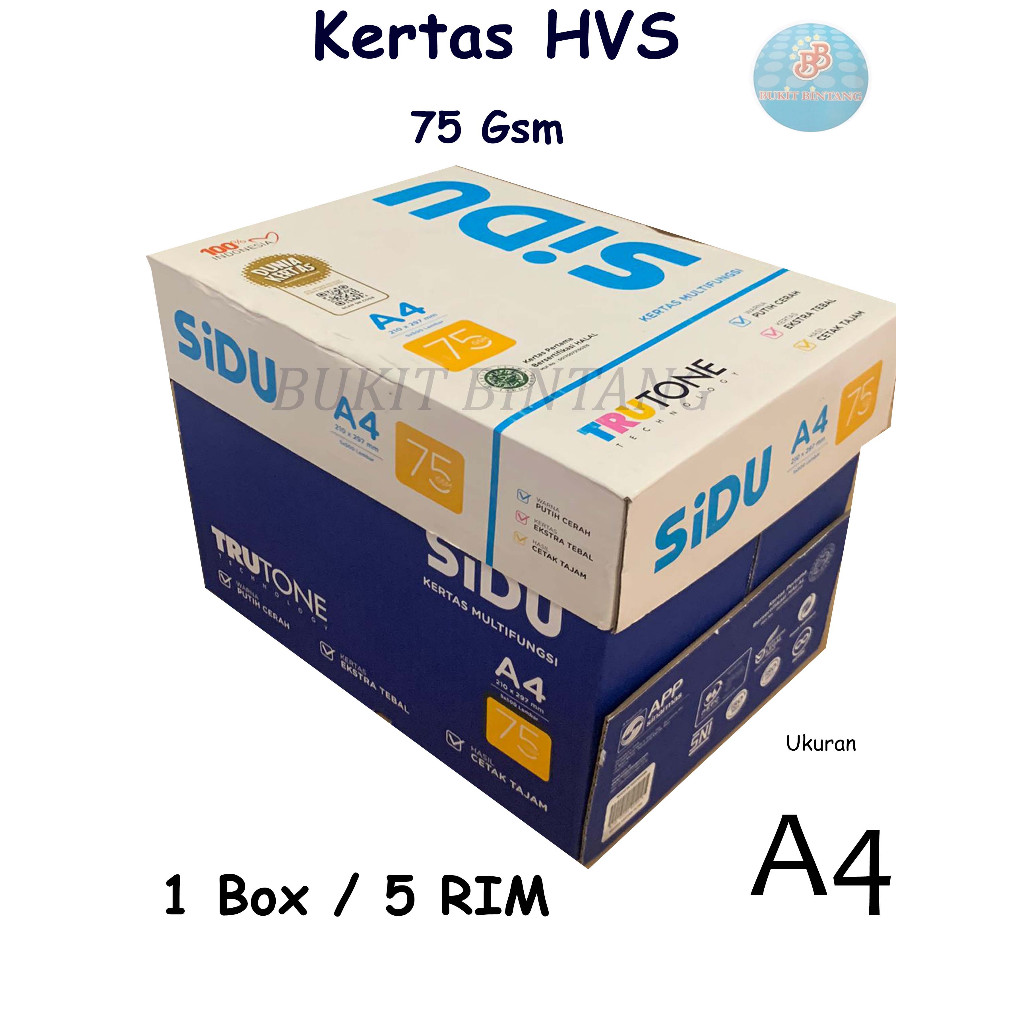 Jual Kertas HVS Merk SIDU Ukuran A4 75 Gsm , 1 Box isi 5 RIM | Shopee Indonesia