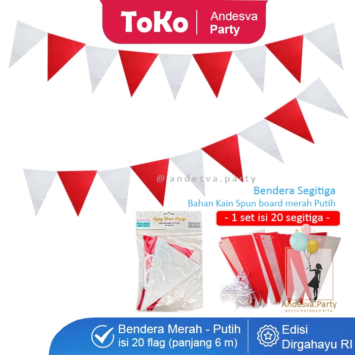 Jual ( isi 12 ) Bendera segitiga kain merah putih spunbond / bunting flag 17 agustus spunboad ...