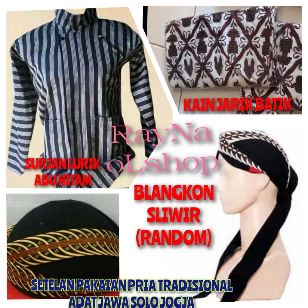Jual BAJU KEMEJA JAWA PRIA | SURJAN LURIK ABU HITAM + KAIN JARIK BATIK + BLANGKON SLIWIR ...
