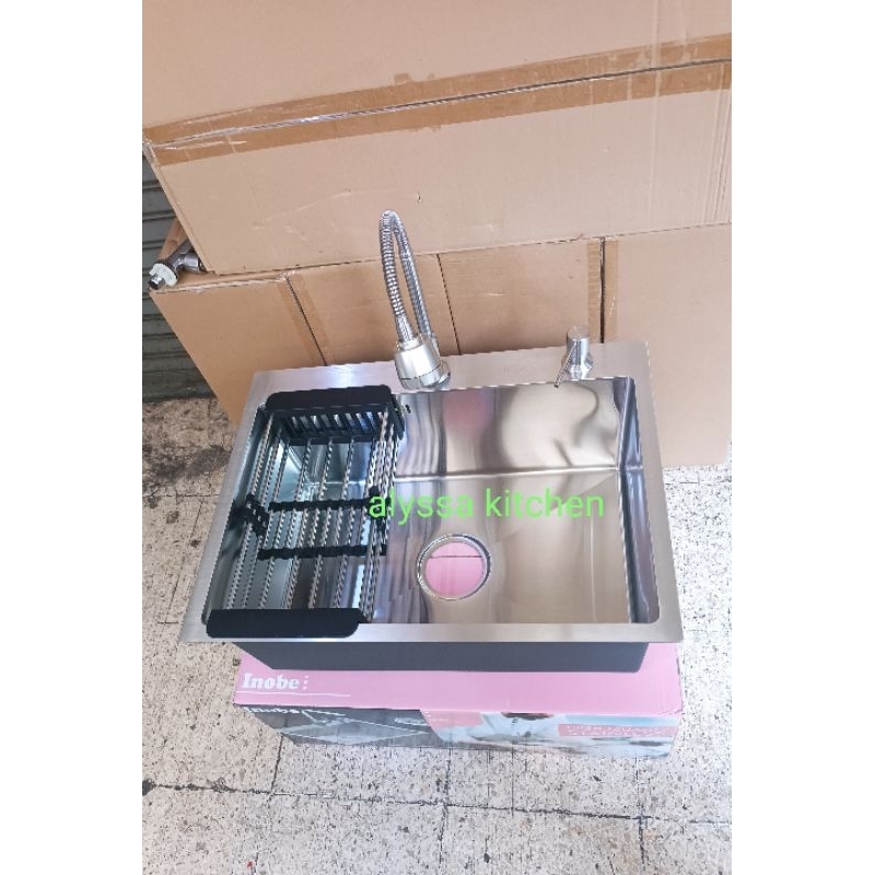 Jual Kitchen sink INOBE 6045 stainless paket kran flexible stainless ...