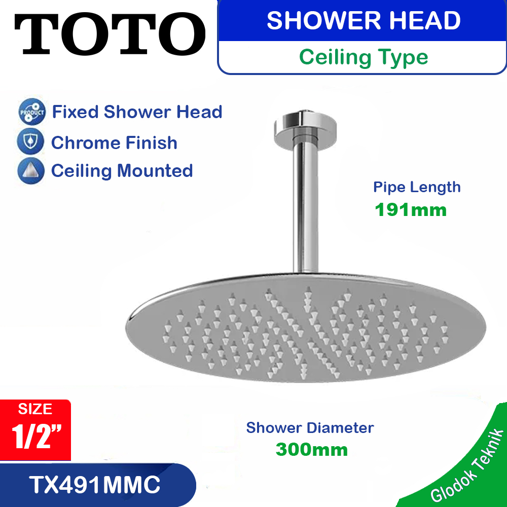 Jual Toto Ceiling fixed shower head TX491MMC Fixed Shower Head With Pipe Ceiling type | Shopee ...