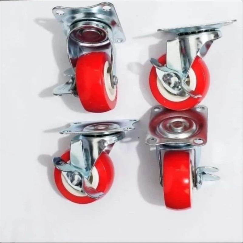 Jual Roda Gepeng nylon 2" Merah Hidup + Rem / Roda Custer/ Roda Etalase ...