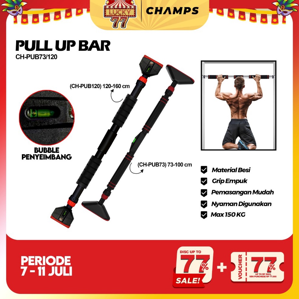 Jual KODE Y8J3 CHAMPS Pull Up Bar Tiang Chin Up Adjustable Olahraga ...