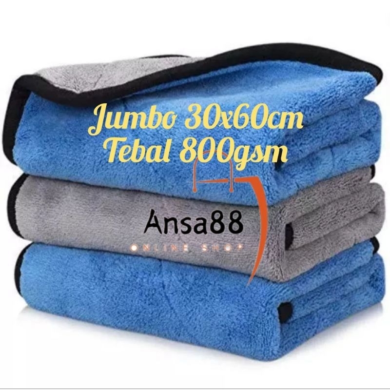 Jual [ ANSA88 ] 30x60cm lap mobil microfiber tebal jumbo 30x60cm 800GSM ...