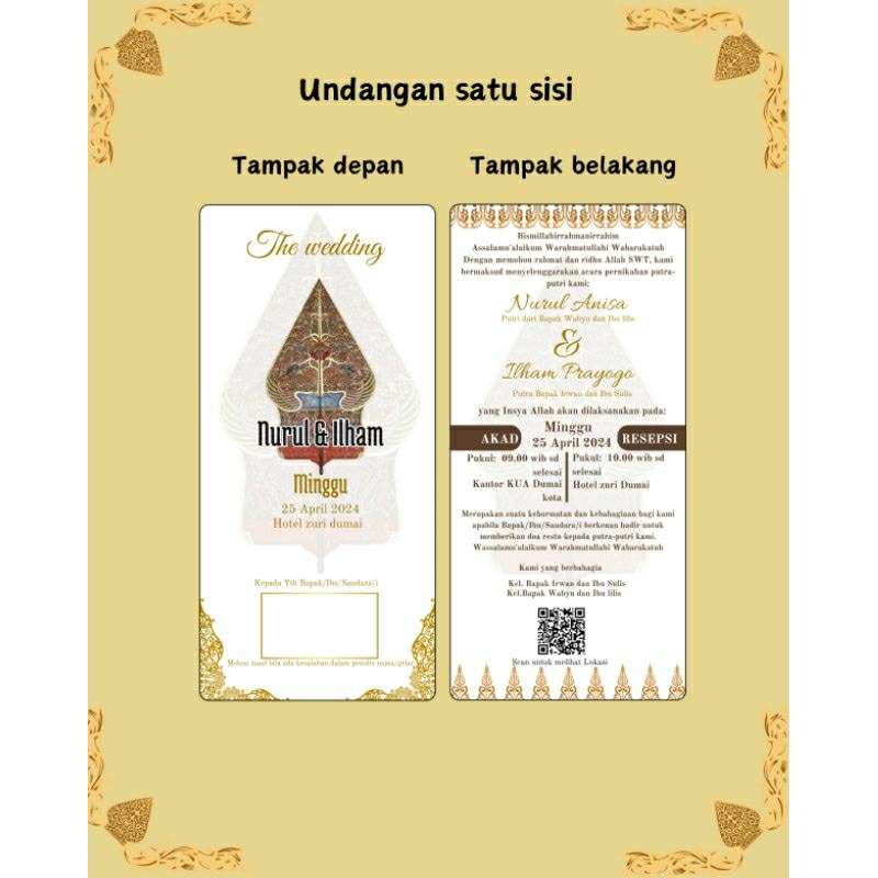 Jual Undangan satu sisi murah Nikah tasyakuran khitan adat jawa wayang ...