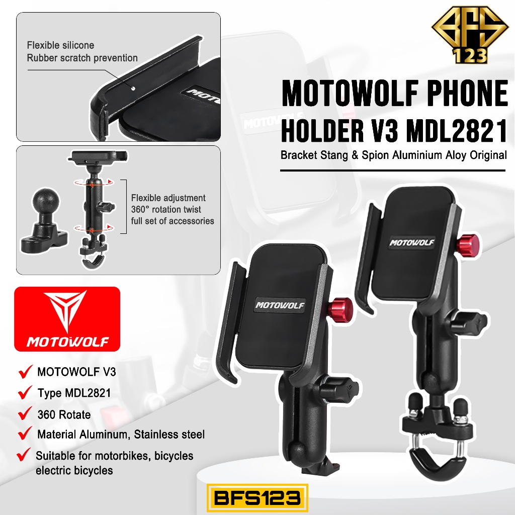 Jual MOTOWOLF Phone Holder MDL2821 360 Rotate Holder HP Bracket Stang Spion MOTOWOLF V3 | Shopee ...
