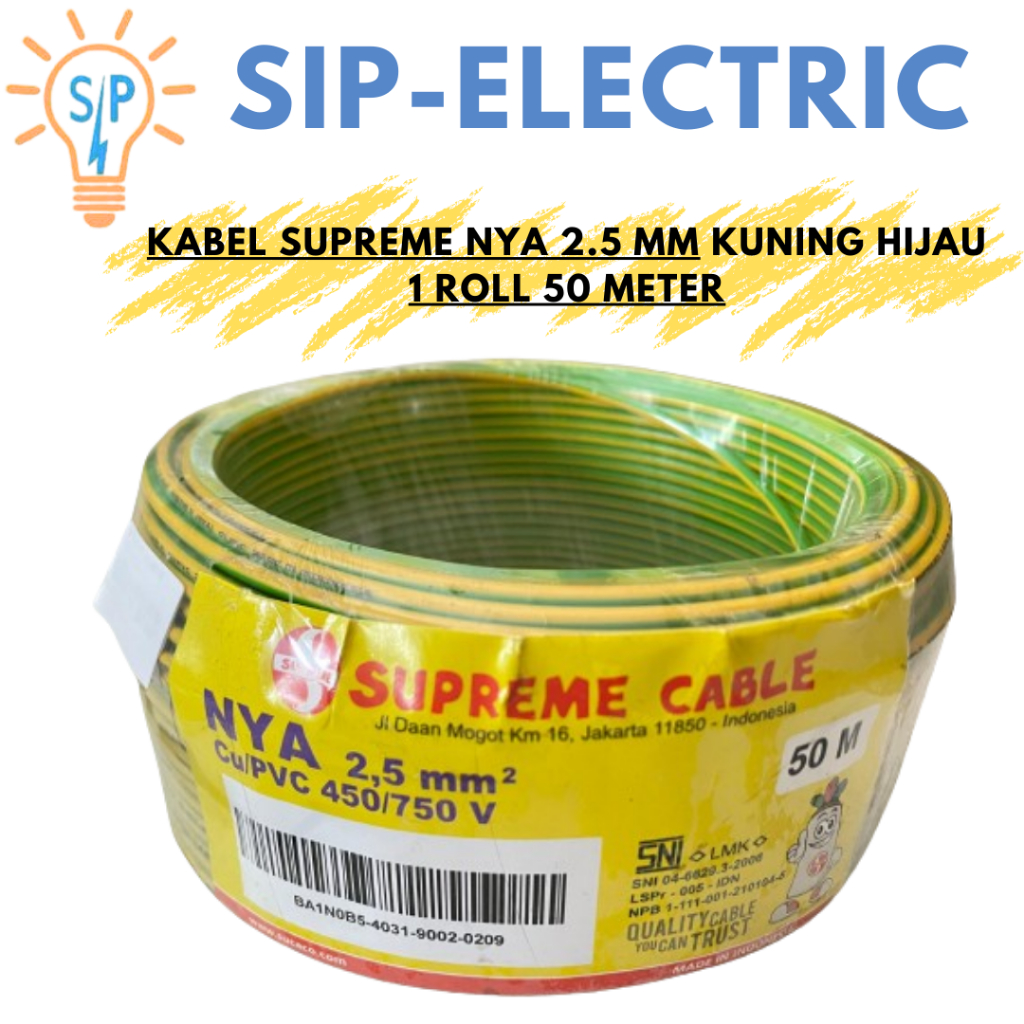 Jual Kabel Supreme NYA 2.5 MM Kuning Hijau ( 1 Roll 50 Meter ) | Shopee Indonesia